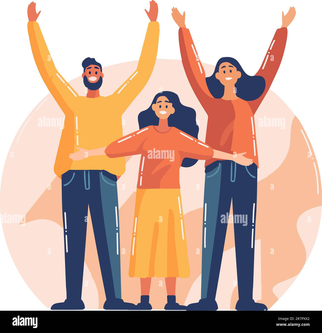 Hand Drawn Group of characters are happy in flat style isolated on ...