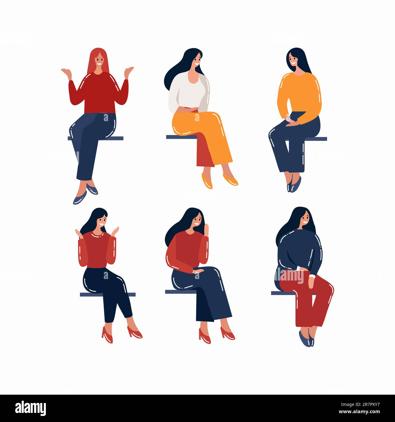 Hand Drawn woman character sitting and resting in flat style isolated ...