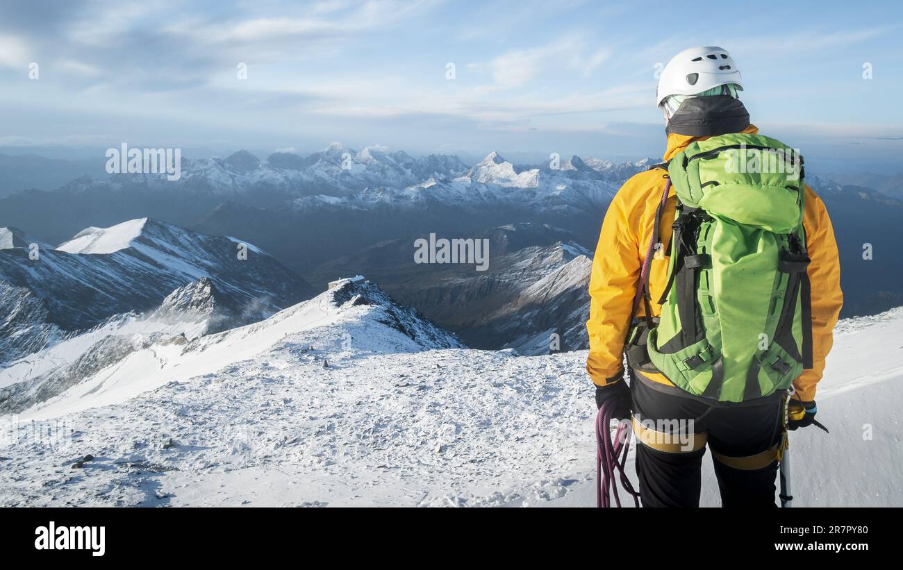 Mountaineer overlooking alpine landscape hi-res stock photography and ...