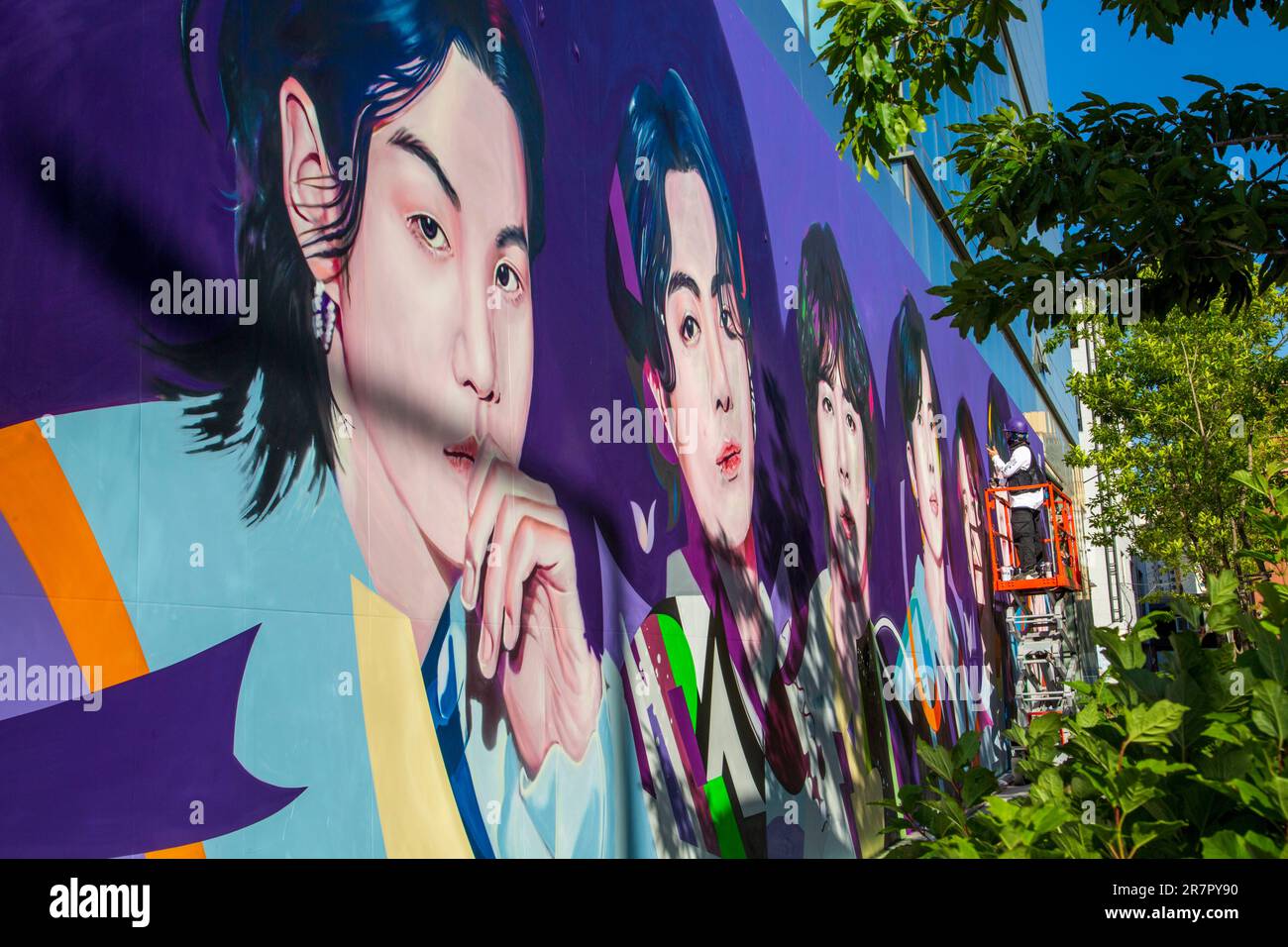 BTS' 10th Anniversary Festa, June 16, 2023 : A mural of K-pop band BTS ...