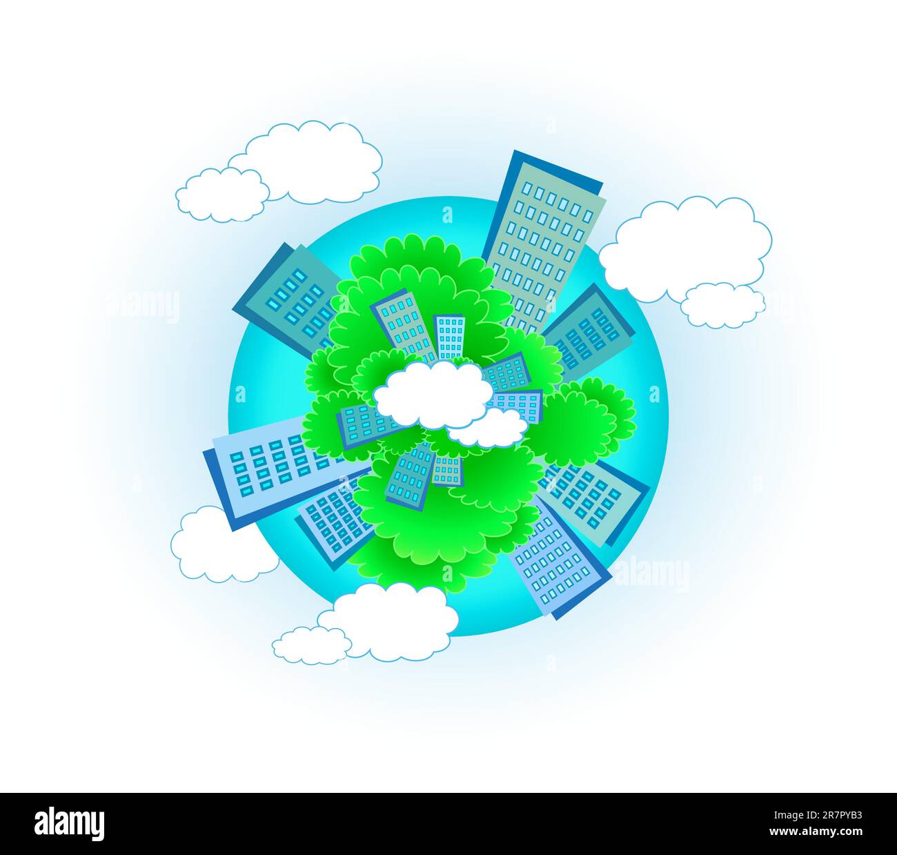 cute urban planet with skyscraper, tree and cloud Stock Vector Image ...