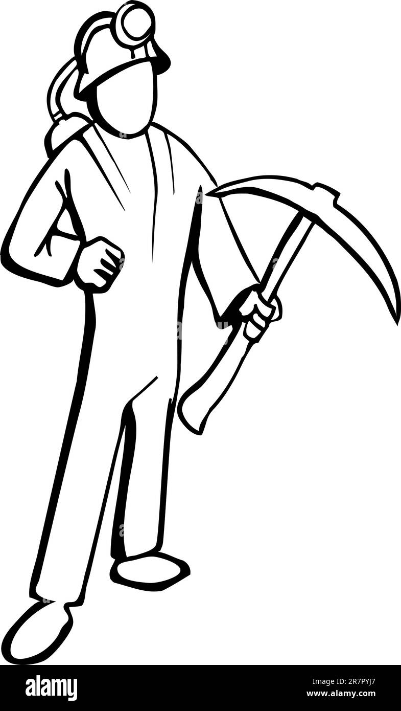 Simplified miner illustration in black and white. Isolated Stock Vector ...