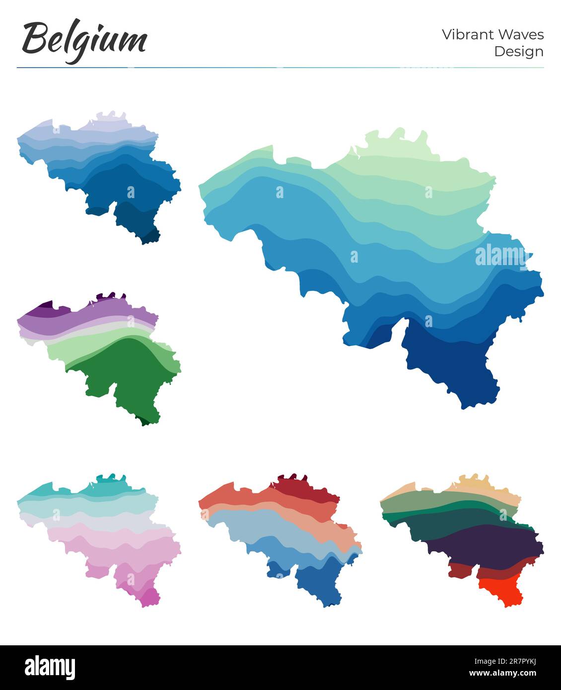 Set of vector maps of Belgium. Vibrant waves design. Bright map of ...