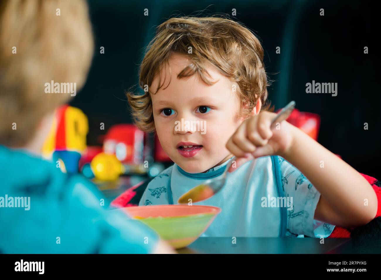 Cute baby child eat food, babies eating. Kid boy eating healthy food ...