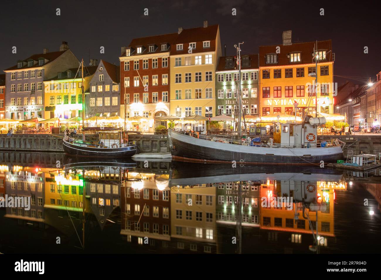 Night scene from Nyhavn, Copenhagen, Zealand, Denmark Stock Photo - Alamy