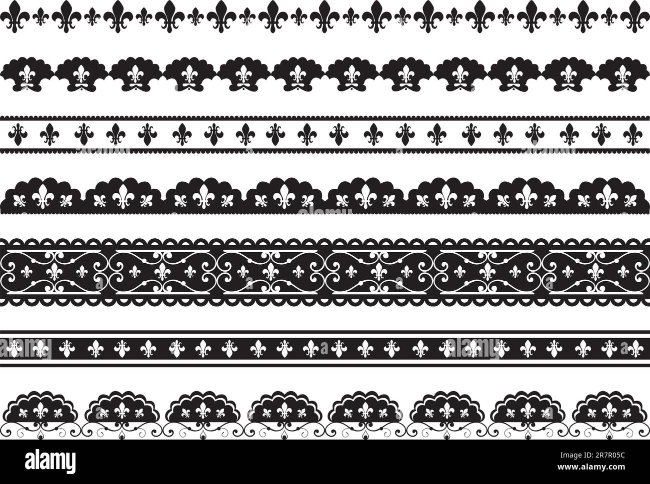 Set of 7 vector borders with royal fleur de lis symbol. Ideal for ...