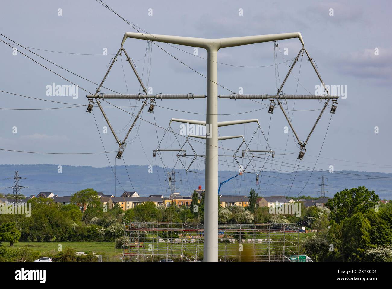 Pulling the power cables through snatch blocks Stock Photo - Alamy