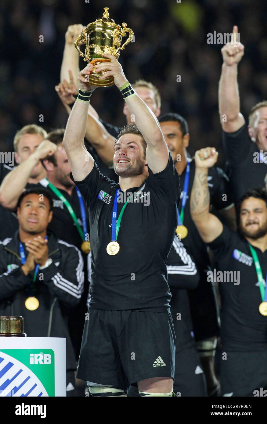 New Zealand’s captain Richie McCaw holds the cup aloft after defeating ...