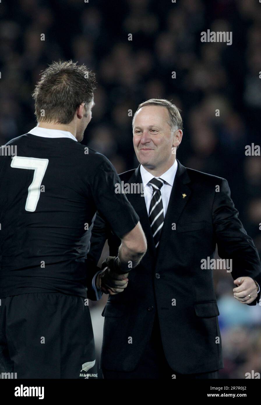 Prime Minister John Key congratulates New Zealand’s captain Richie ...