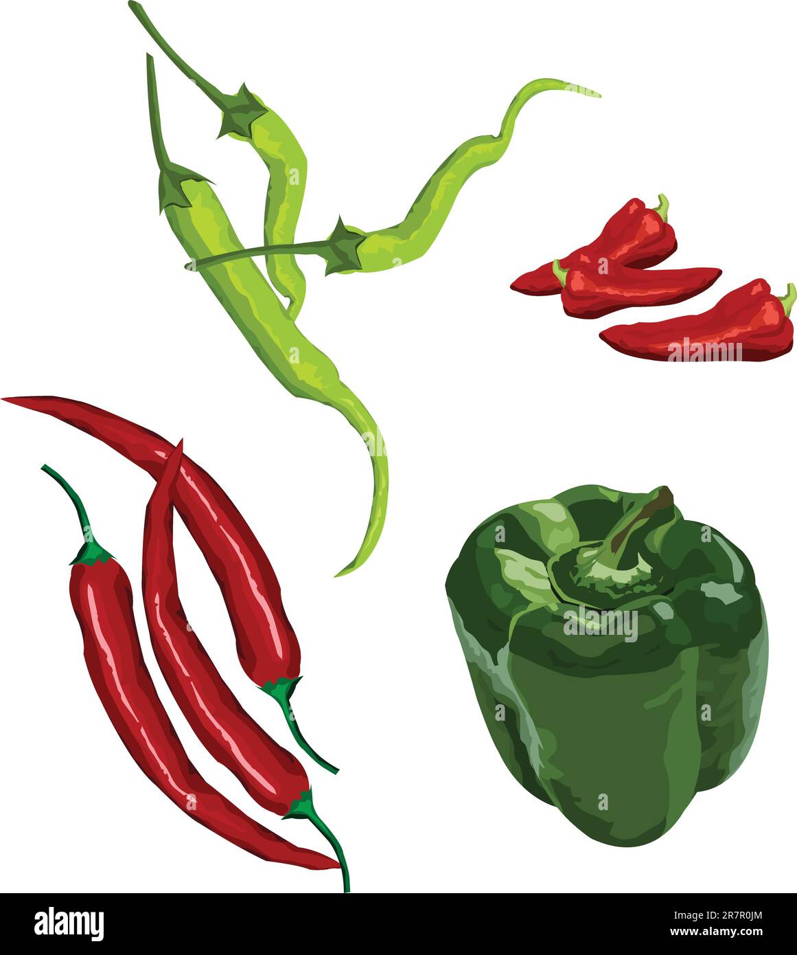 Green peppers on plant Stock Vector Images - Alamy