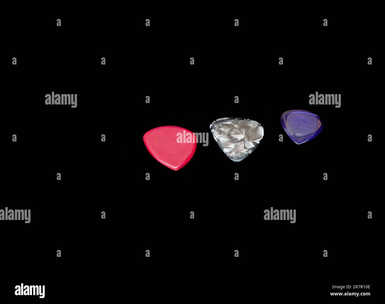 Three Pick Guitar Size And Thickness Red Perl And Purple Color On Black