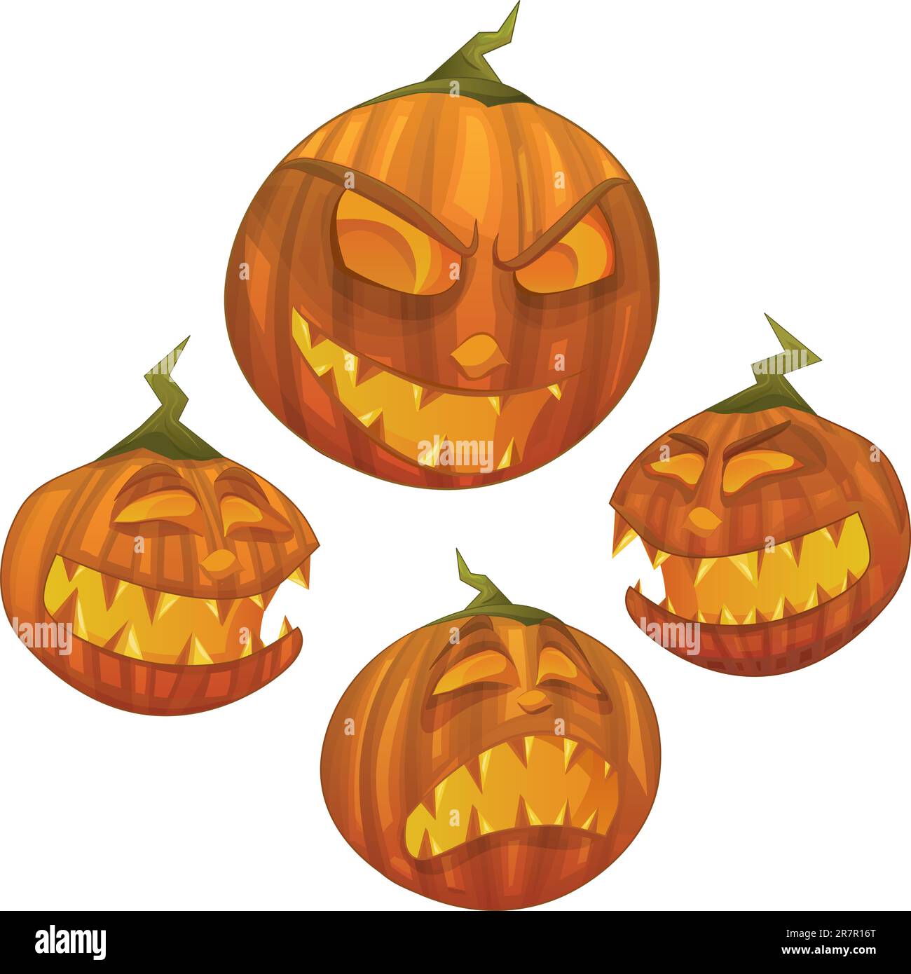 Vector Halloween pumpkin character with different face expressions ...