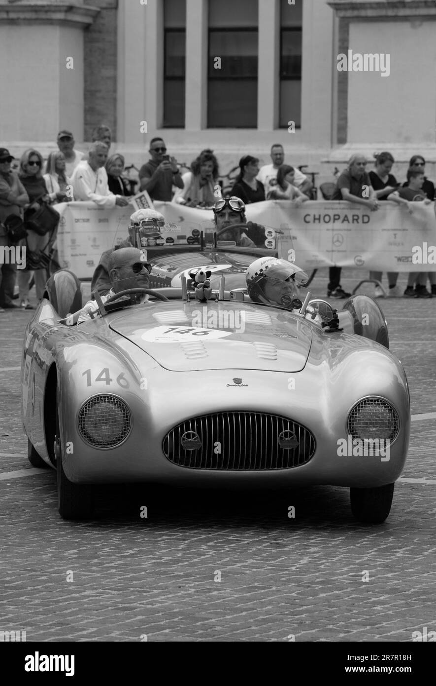 PESARO , ITALY - JUN 14 - 2023 : CISITALIA 202 S MM SPIDER 1947 on an ...