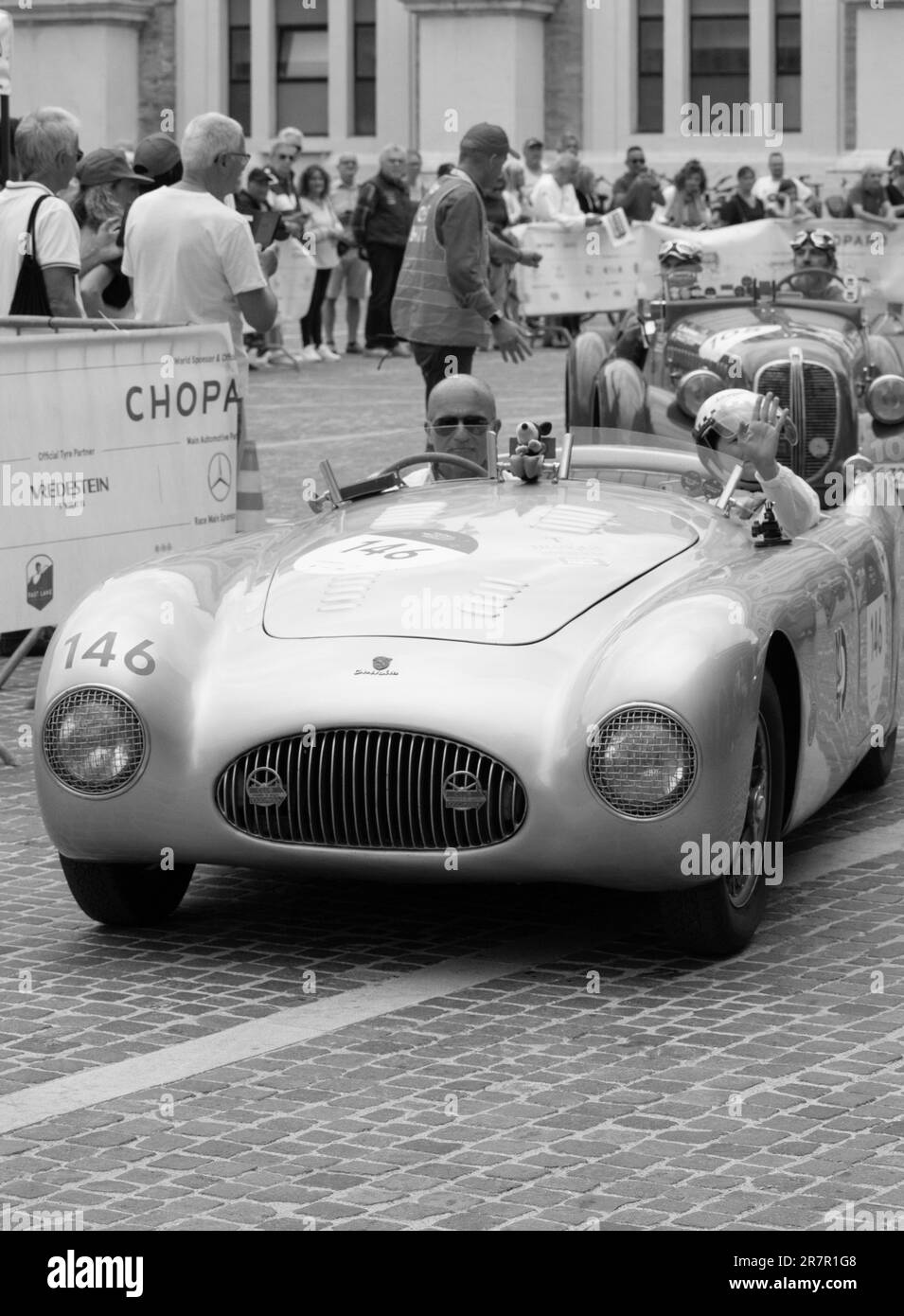 PESARO , ITALY - JUN 14 - 2023 : CISITALIA 202 S MM SPIDER 1947 on an ...