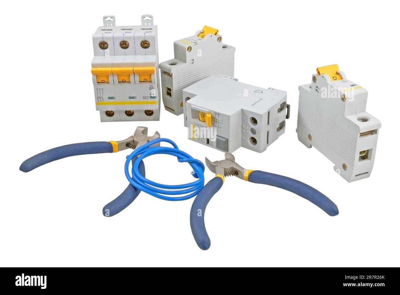 Automatic circuit breaker, isolated on a white background Stock Photo ...