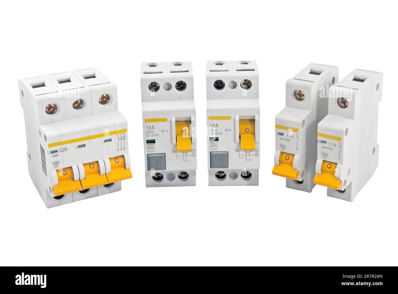 Automatic circuit breaker, isolated on a white background Stock Photo ...