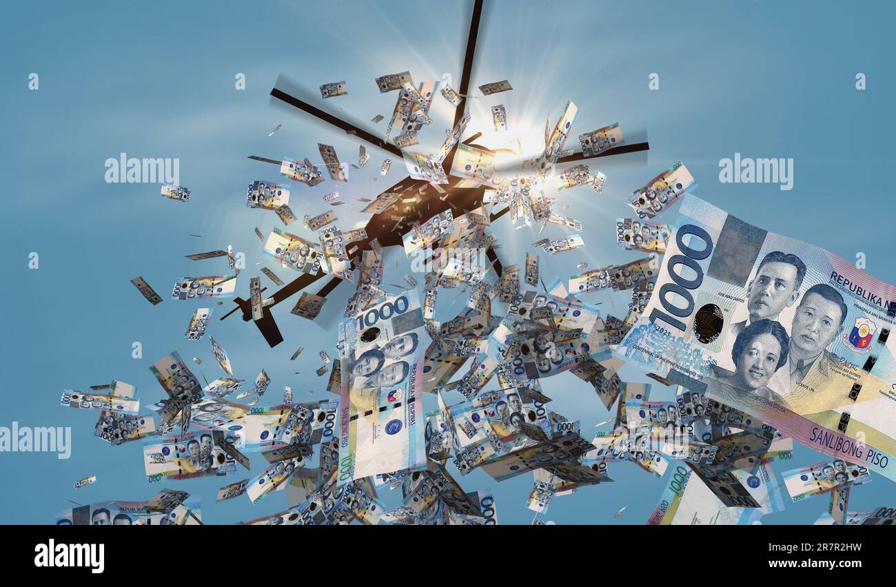 Philippines Peso banknotes helicopter money dropping. Philippine Pesos ...