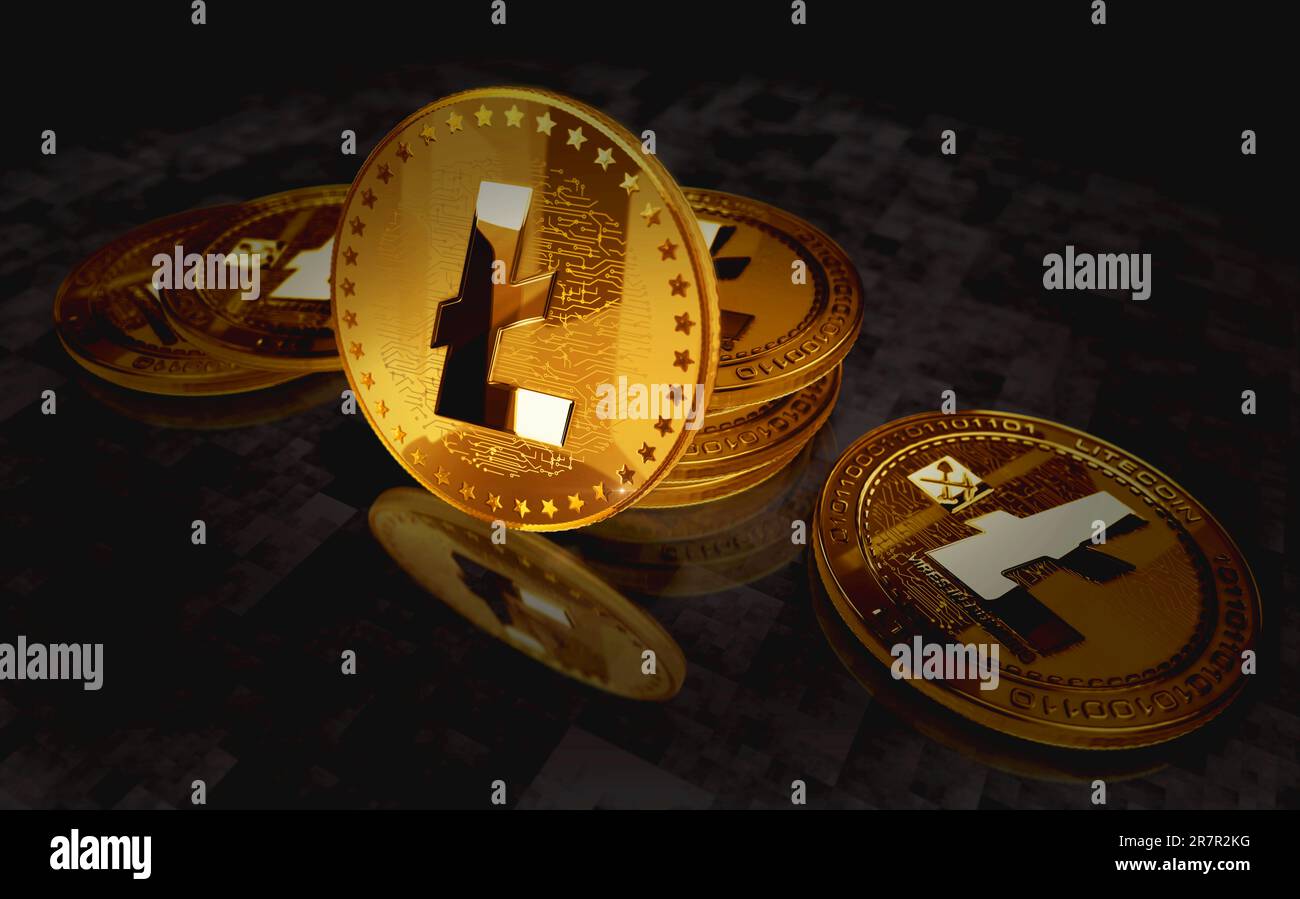 Litecoin LTC cryptocurrency gold coin on green screen background ...