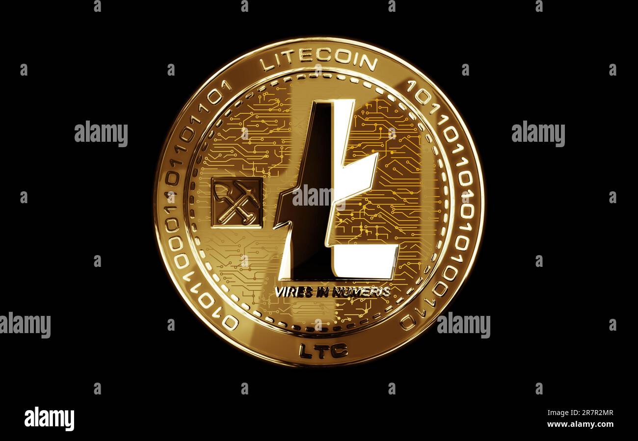 Litecoin LTC cryptocurrency isolated gold coin on green screen ...
