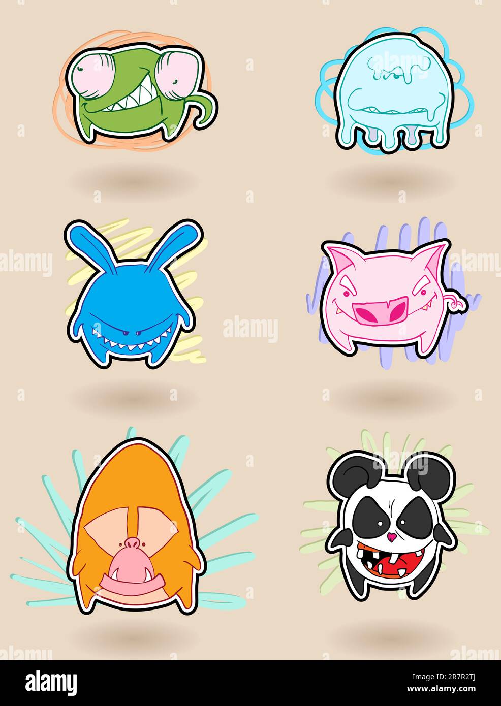 Angry, colorful, funny animals anime. Vector illustration Stock Vector ...