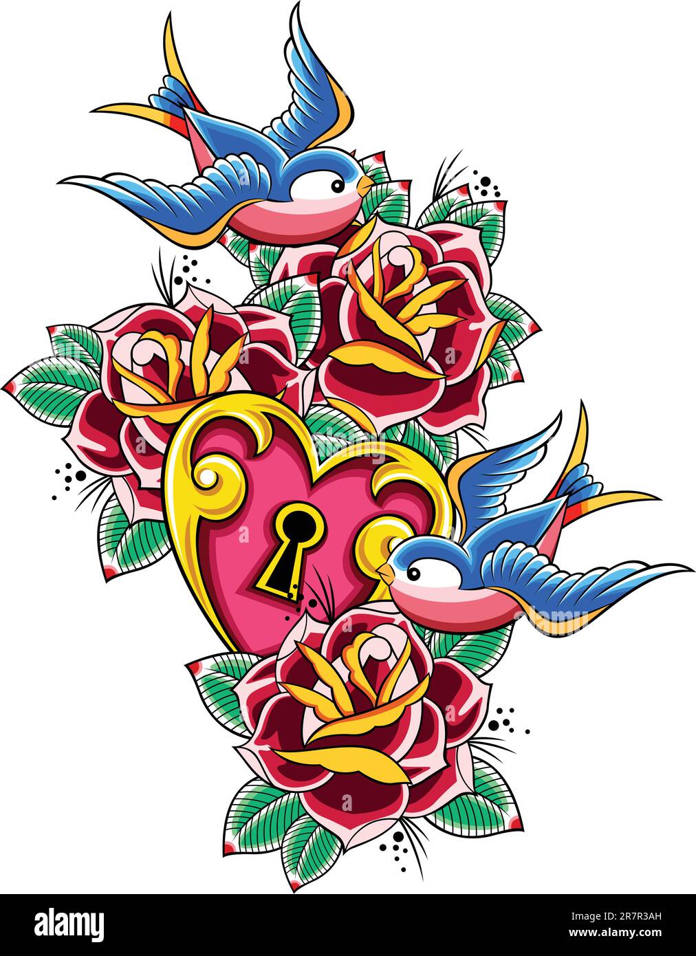 Retro tattoo heart rose hi-res stock photography and images - Alamy