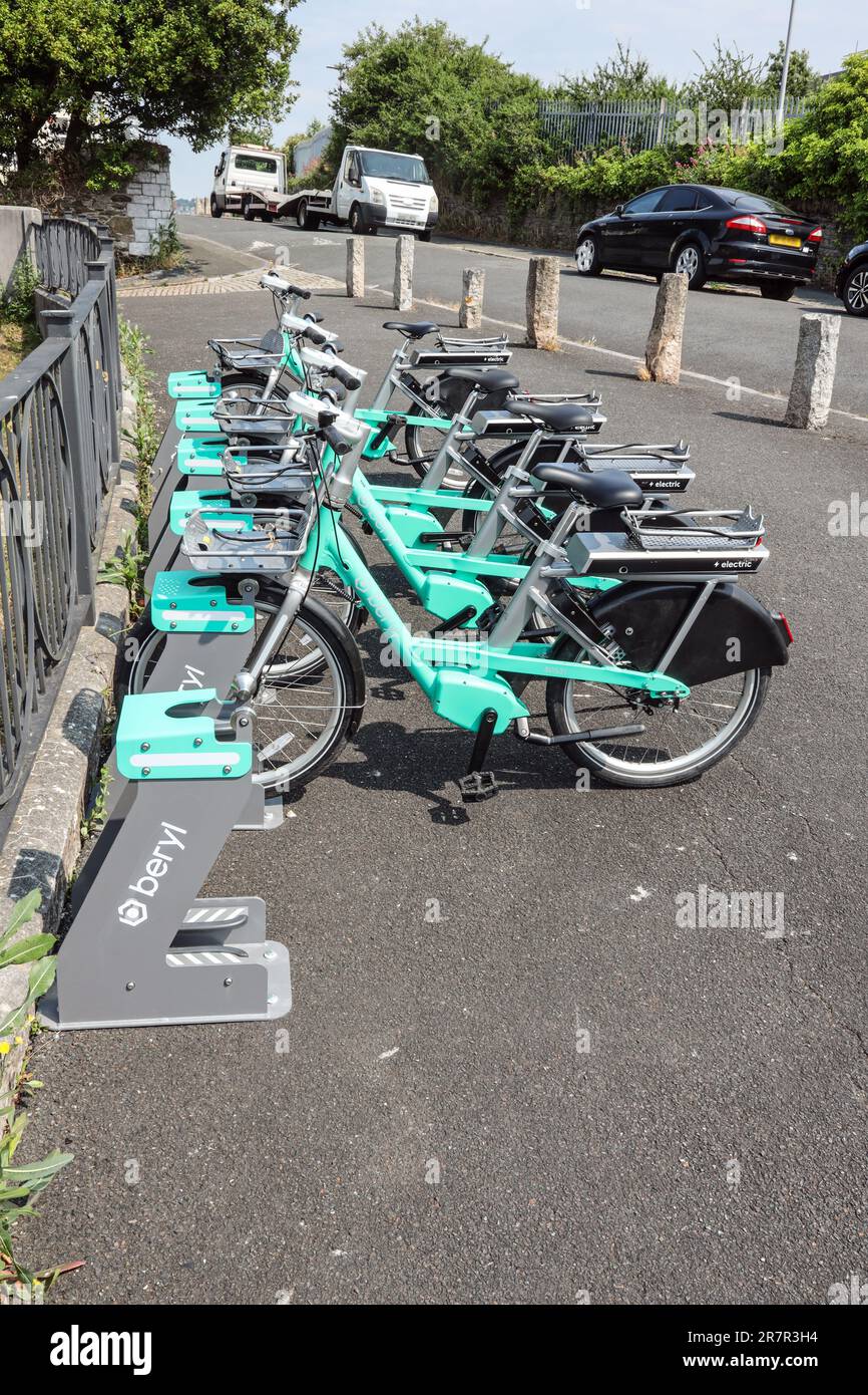 A row of Electric Beryl Bikes waiting to be hired Stock Photo - Alamy
