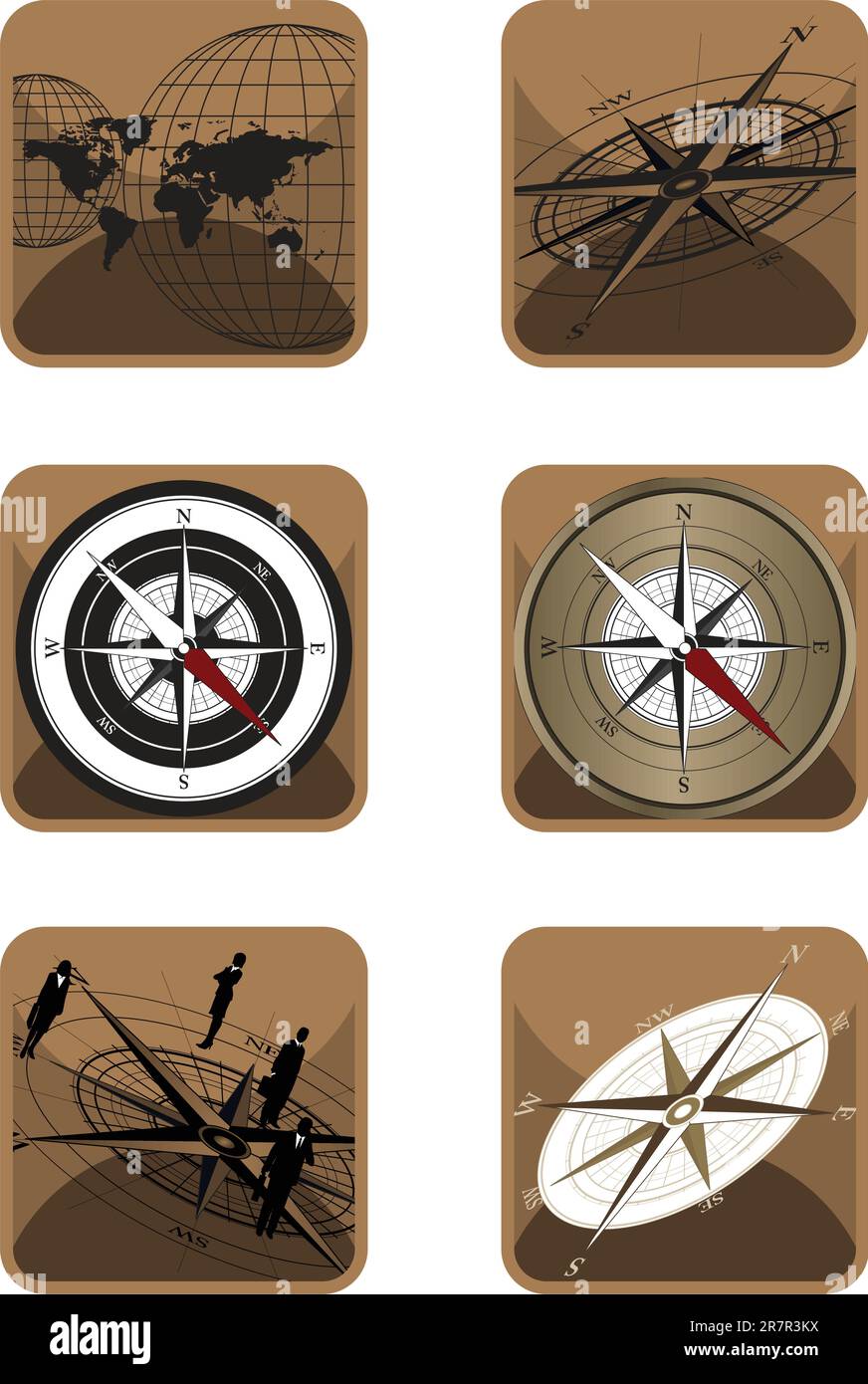 Vector Compass and World Icons on white background Stock Vector Image ...
