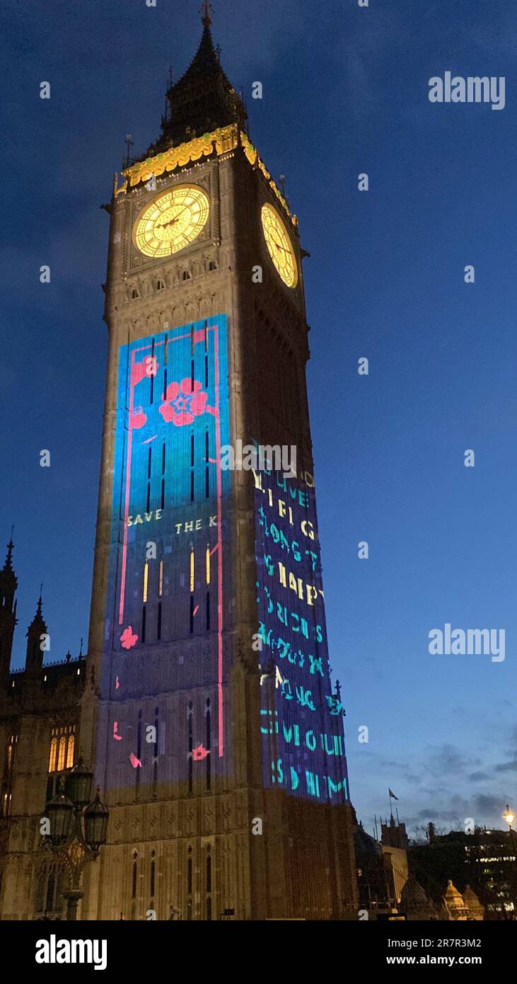 Big Ben lit up to celebrate the Coronation of King Charles . Big Ben ...