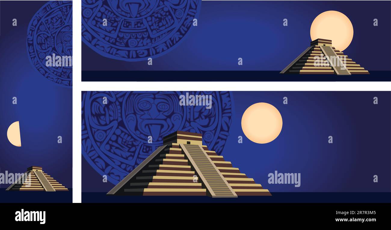 Illustrations with Mayan Pyramid and ancient glyphs Stock Vector Image ...