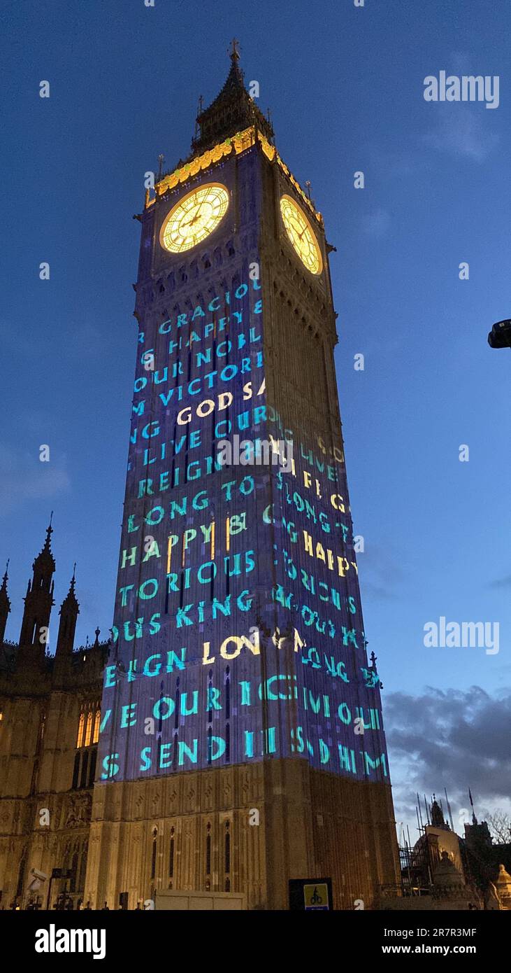 Big Ben lit up to celebrate the Coronation of King Charles . Big Ben ...
