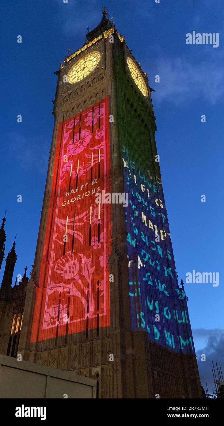 Big Ben lit up to celebrate the Coronation of King Charles . Big Ben ...