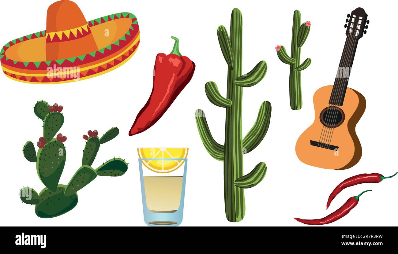 Illustrations of Mexican symbols on white background Stock Vector Image ...