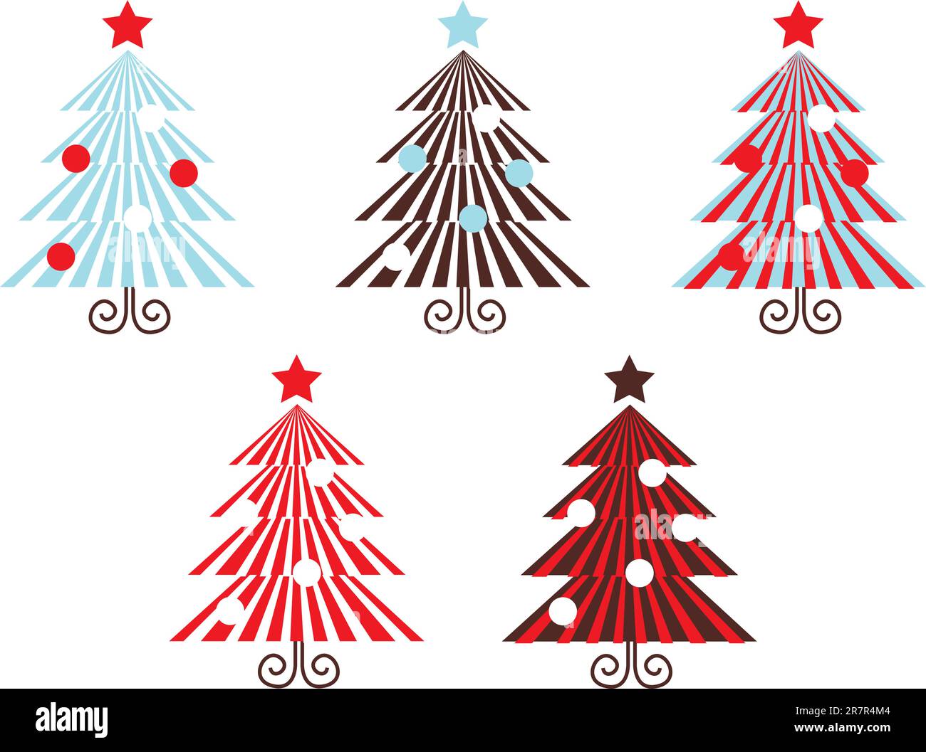 Stylized vector christmas Trees collection in graphic style Stock ...