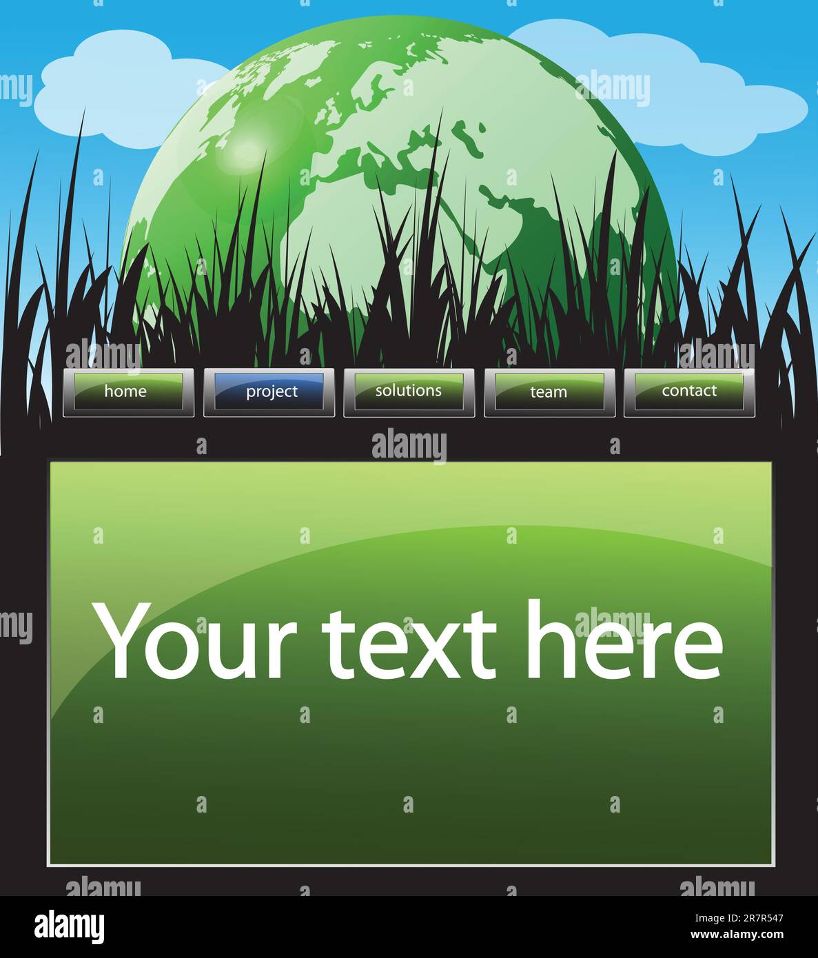 web site design template for company with black background and 3d globe ...