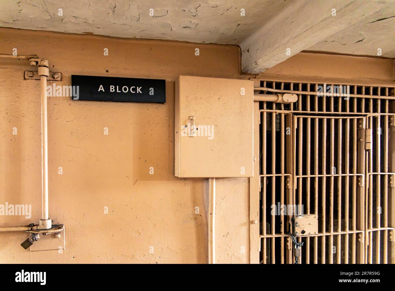 Corridor of the module and block A of the federal prison of Alcatraz ...