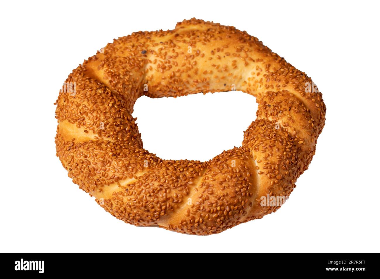 Sesame bagel on dark background. Turkish street food circular bread ...