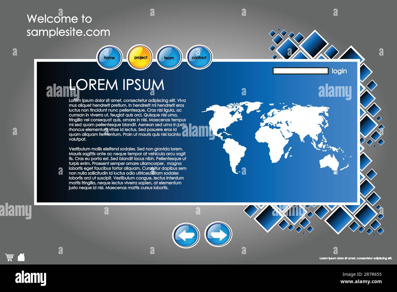 web site design template for company with black background and map of ...