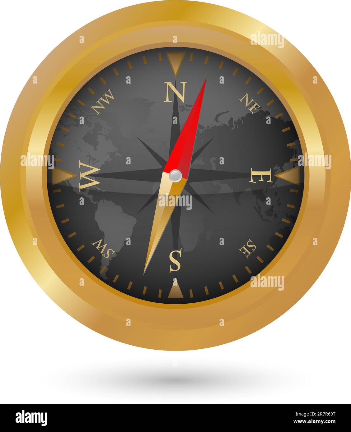 Illustration of Golden Compass Icon With World Map Stock Vector Image ...