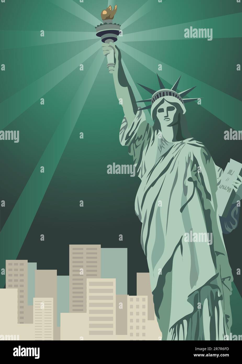 Background illustration with Statue of Liberty and New York skyscrapers ...