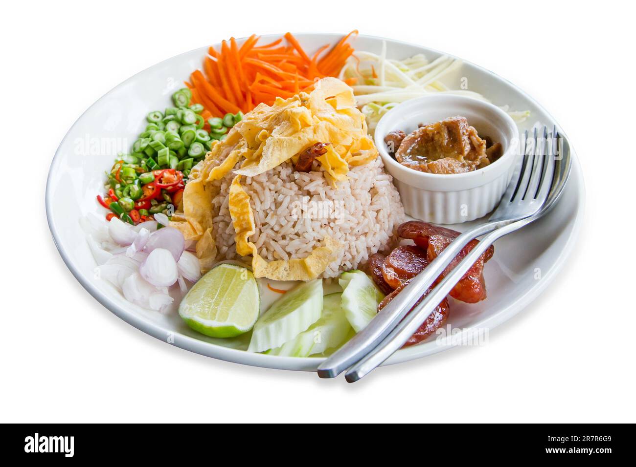 Die cut of Thai food Rice Seasoned with Shrimp Paste Recipe In Black ...