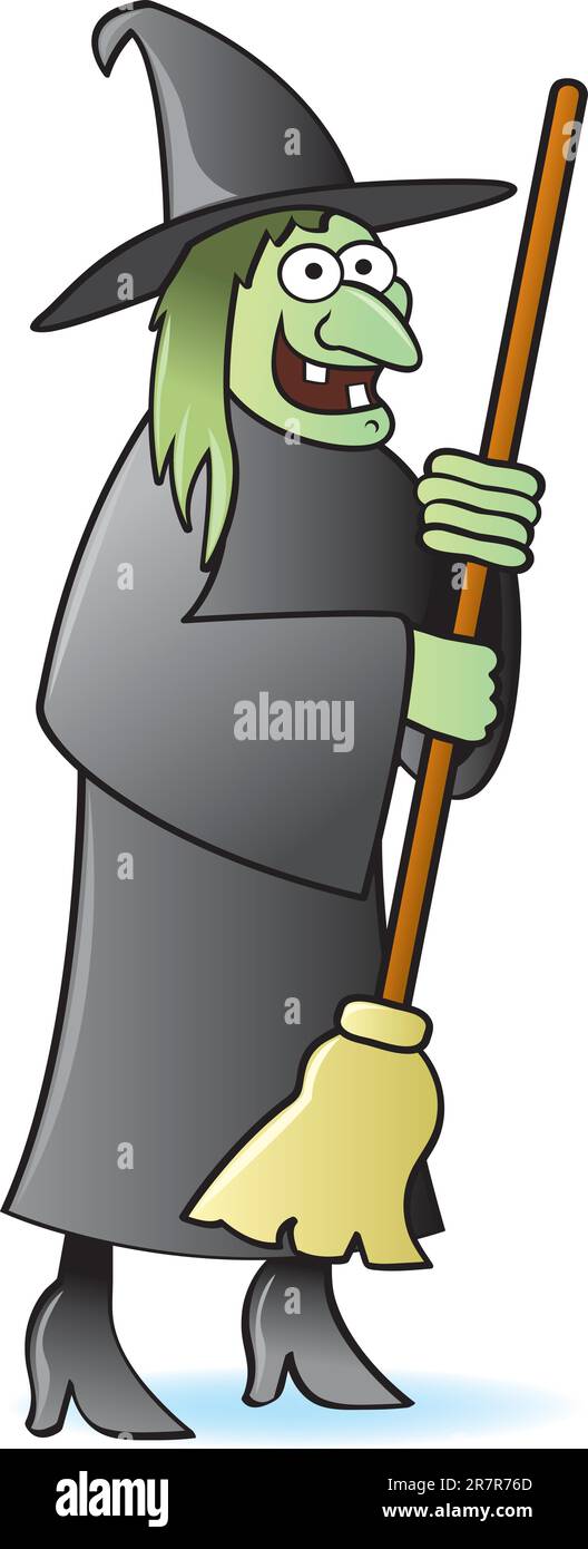A crazy cartoon classic witch holding a broom Stock Vector Image & Art ...