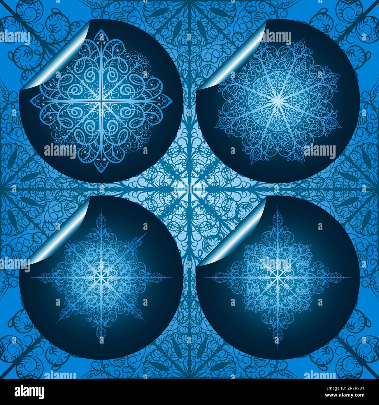 vector highly detailed blue snowflake stickers on seamless background ...