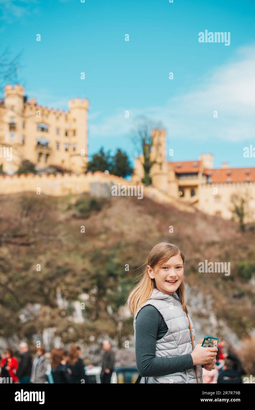 Young kid girl visiting Hohenschwangau Castle in Bavaria, Germany ...