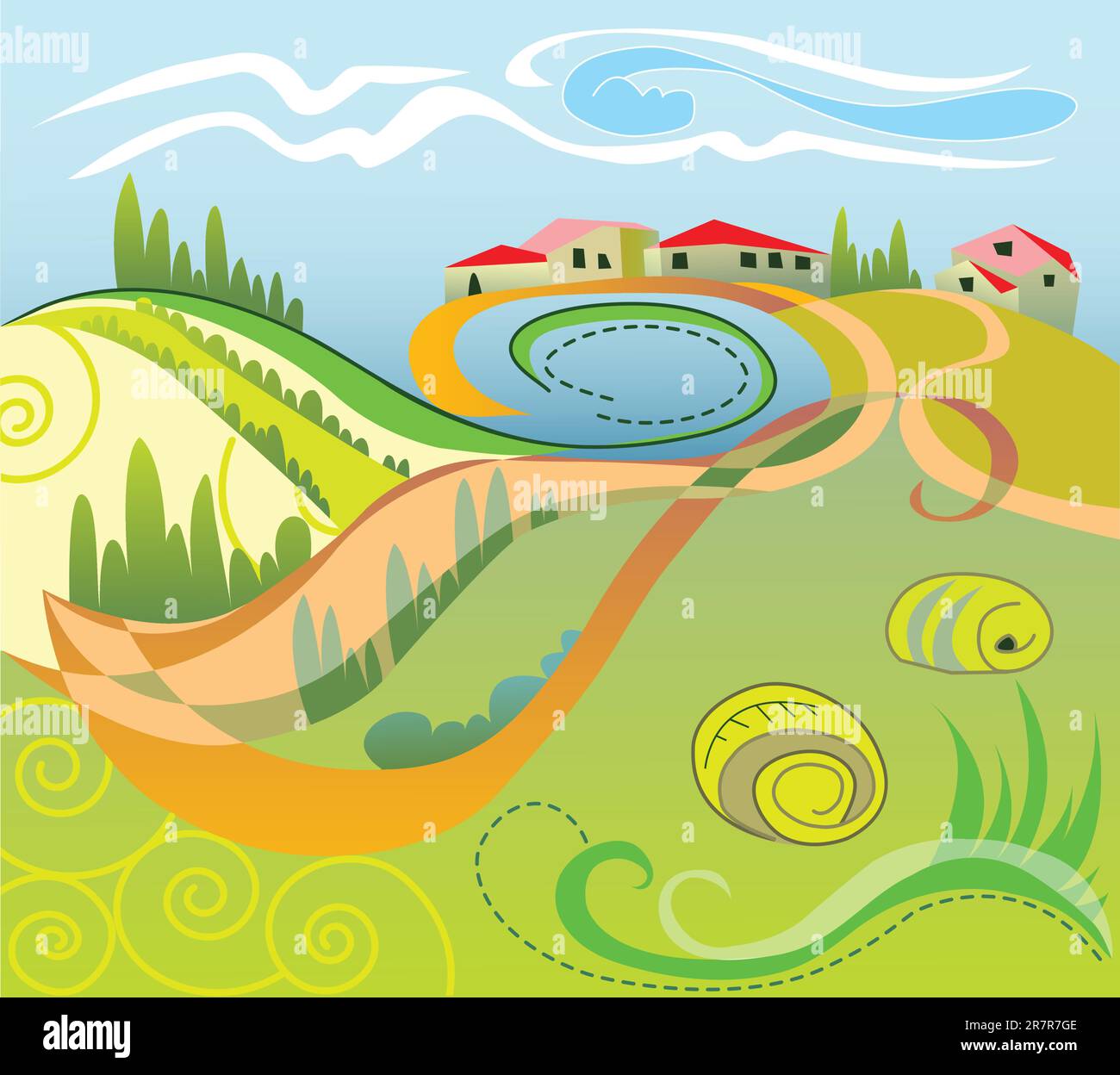 Village church landscape Stock Vector Images - Alamy