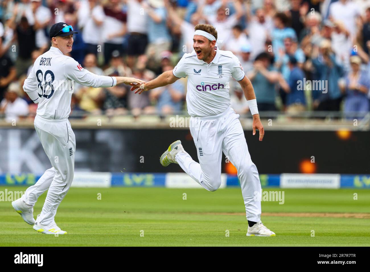 Birmingham, UK. 17th June, 2023. England's Stuart Broad celebrates with ...