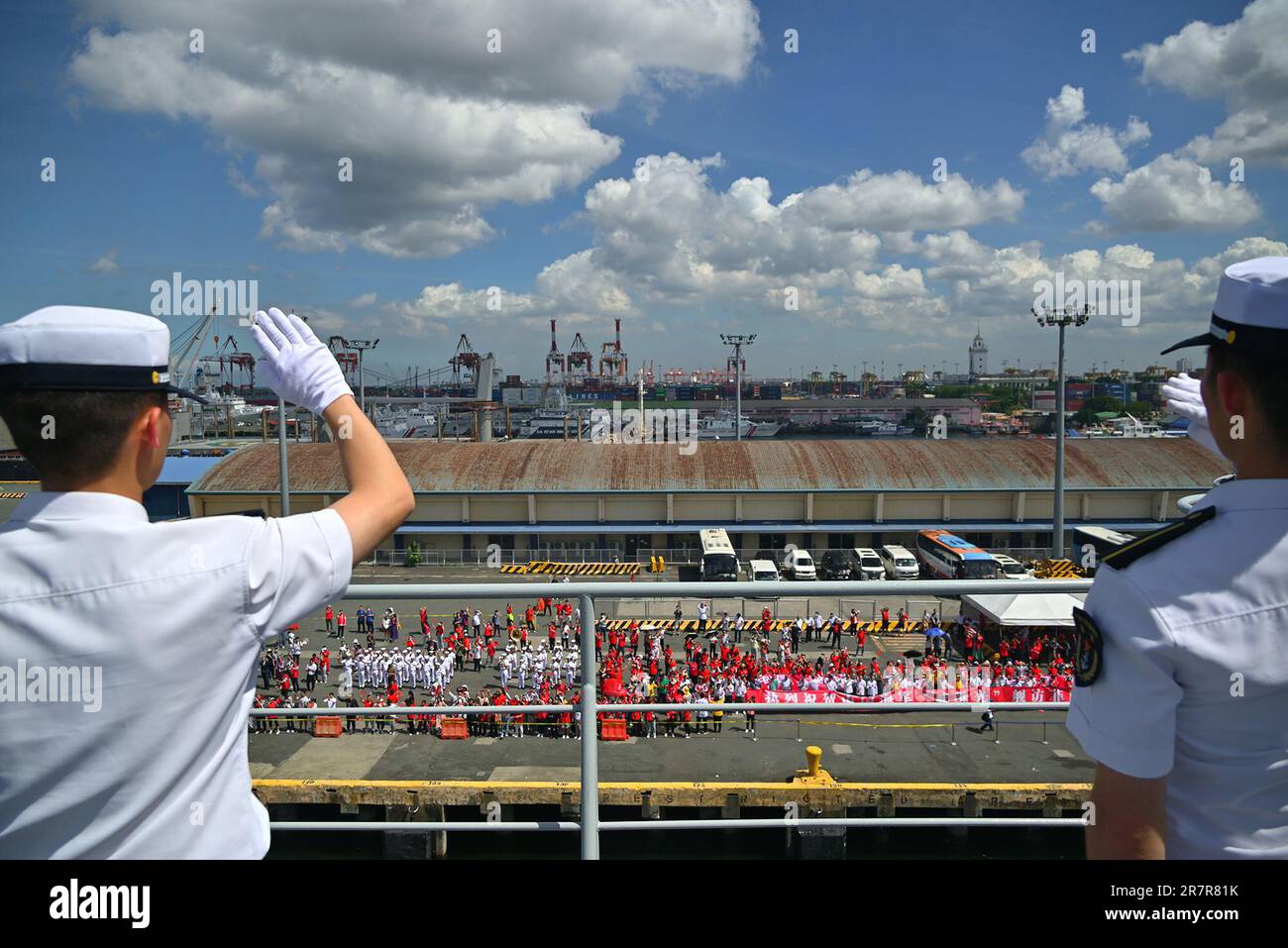 Manila. 17th June, 2023. People see off crew members of Chinese naval ...