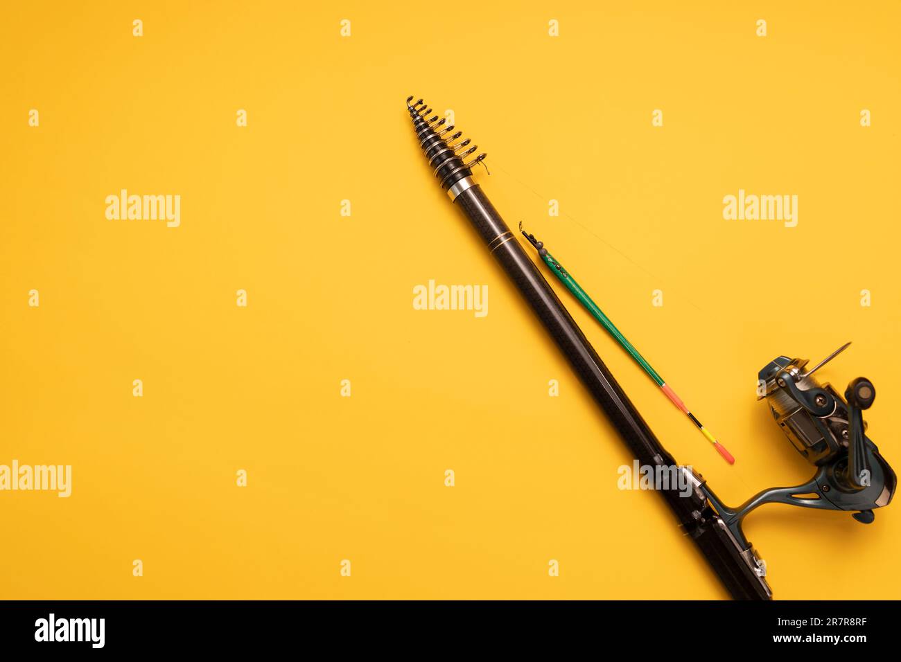 Design Fishing Spinning Rod, Reel on Yellow Background. Hobby, Leisure ...