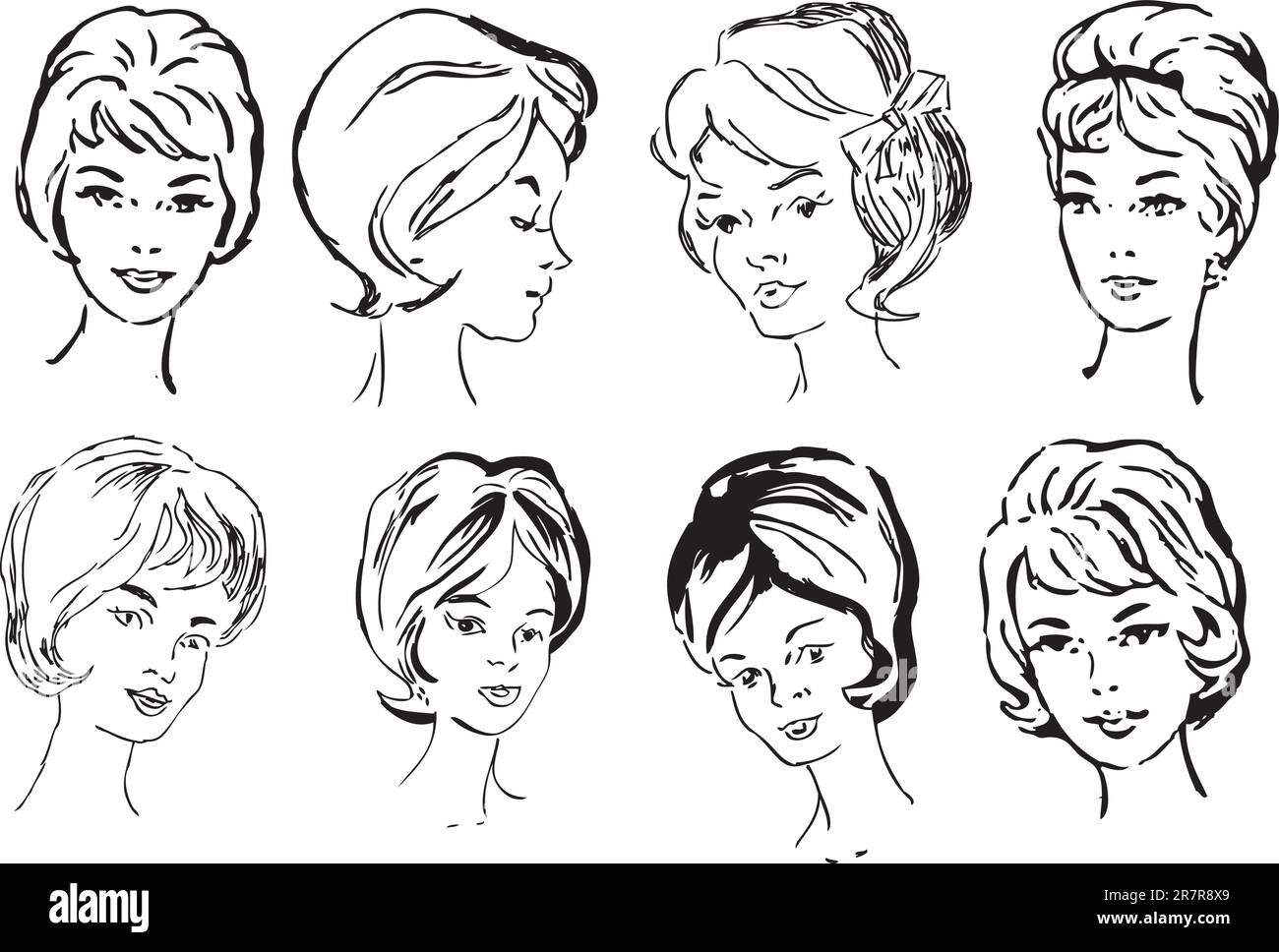 A set of female faces of middle age for design work. Vector ...