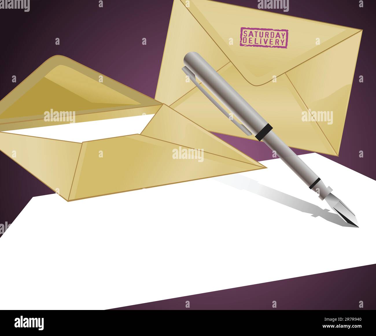 Background with an envelope and a pen writing on blank paper Stock ...