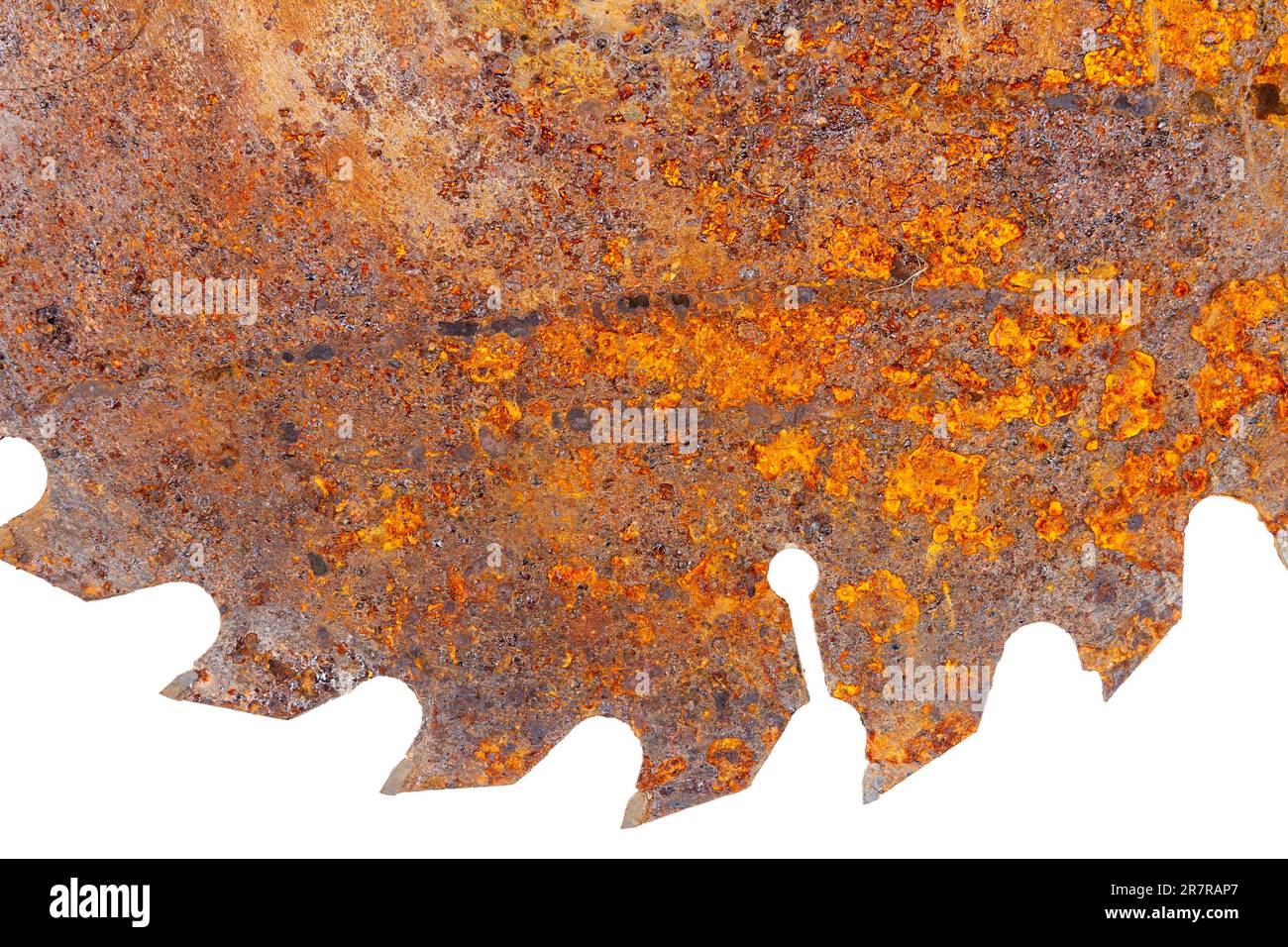 Part of old rusty circular saw blade for wood work isolated on white ...